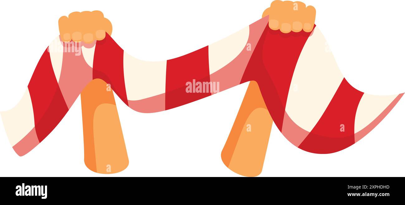 Two hands holding a red and white striped football fan scarf Stock ...
