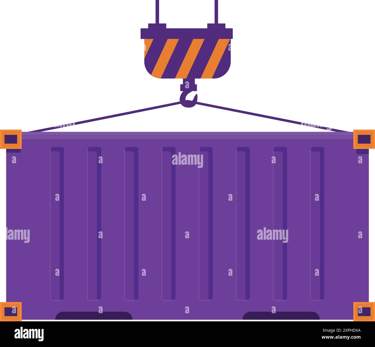 Purple cargo container being lifted by a crane hook, representing ...