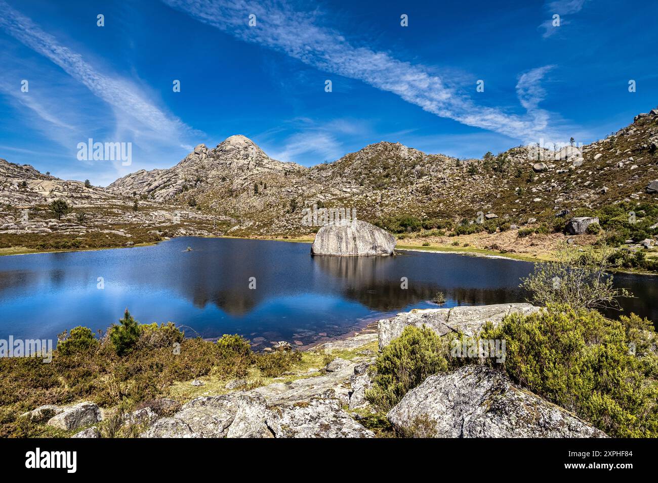 Beautiful lake at top of Penameda hill in national park Peneda Geres in ...