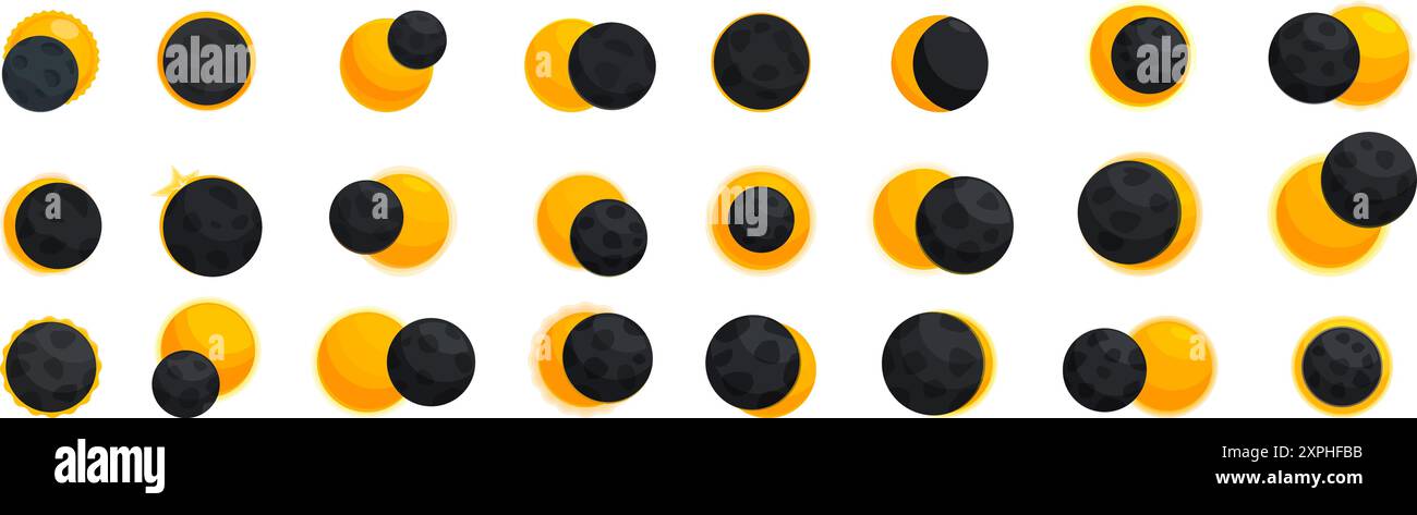 Solar eclipse icons set. Different phases of a solar eclipse with the ...