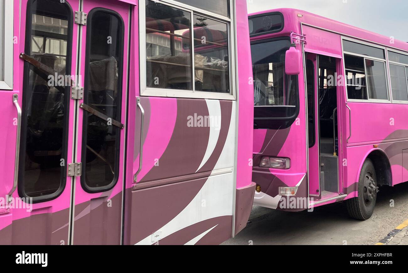 Islamabad, Pakistan. 06th Aug, 2024. A pink-painted bus for public city ...