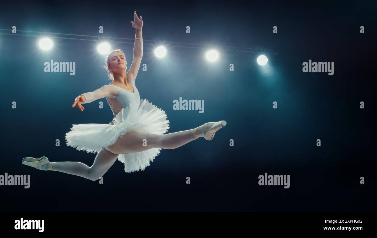 Graceful Ballet Dancing Ballerina in White Tutu Performs Stunning Grand ...