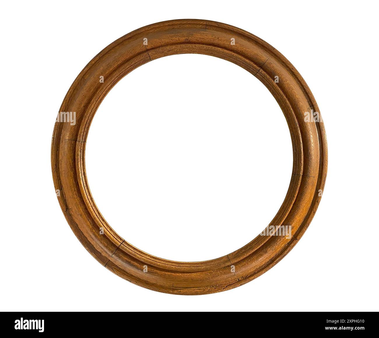 Old round wooden frame isolated on white background with clipping path ...