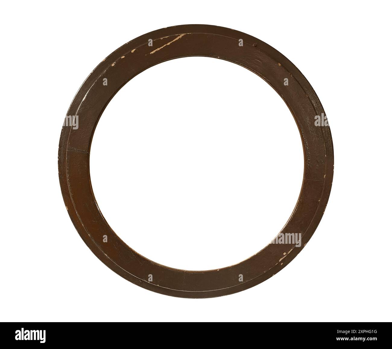 Old round wooden frame isolated on white background with clipping path ...