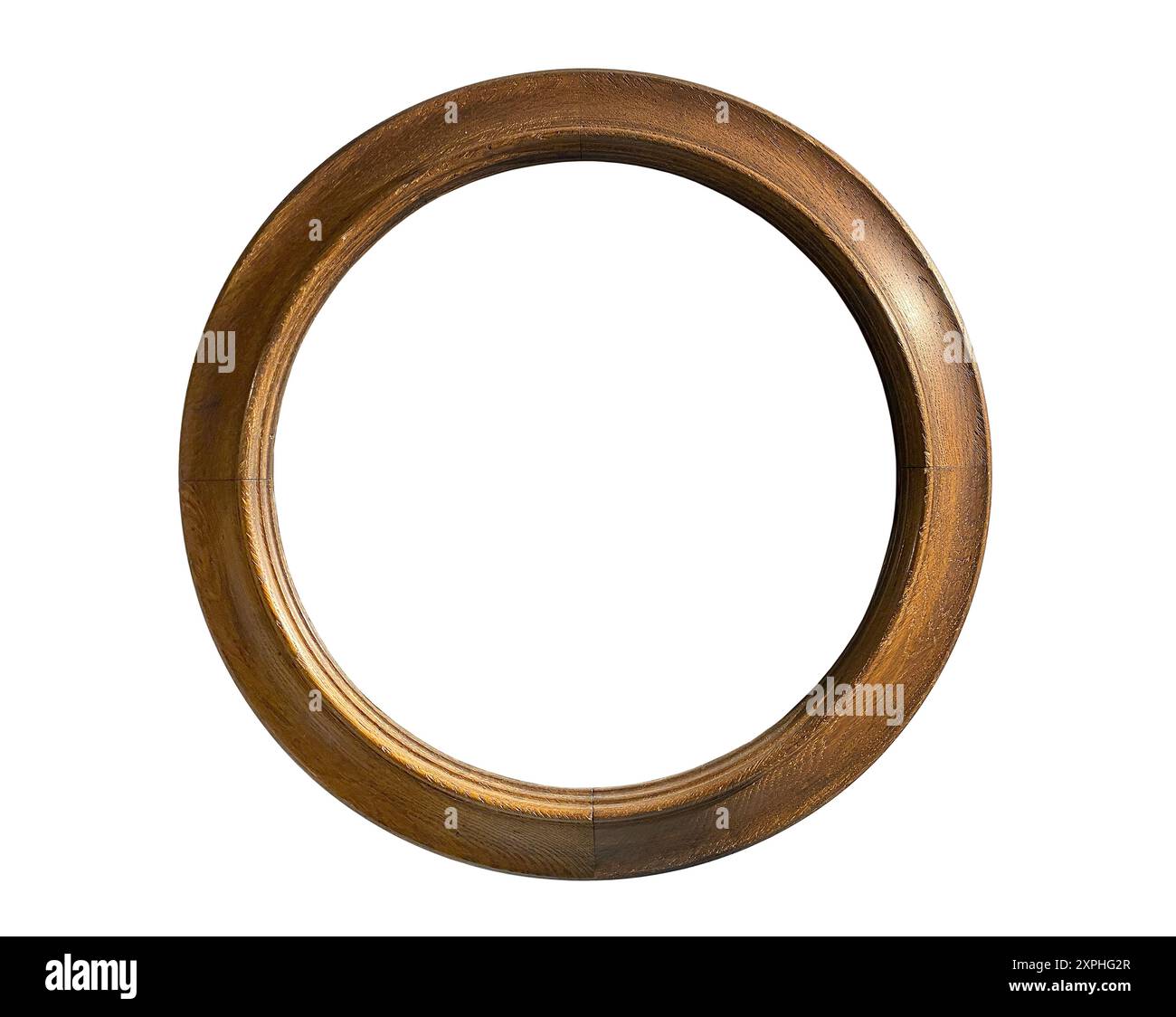 Old round wooden frame isolated on white background with clipping path ...