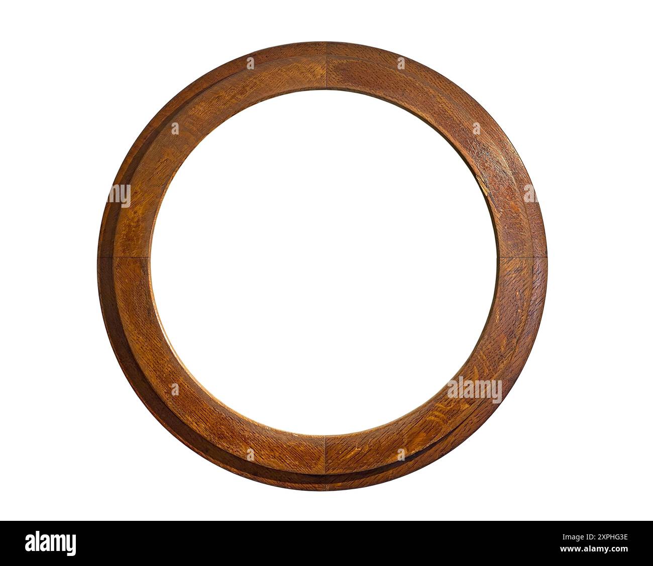 Old round wooden frame isolated on white background with clipping path ...