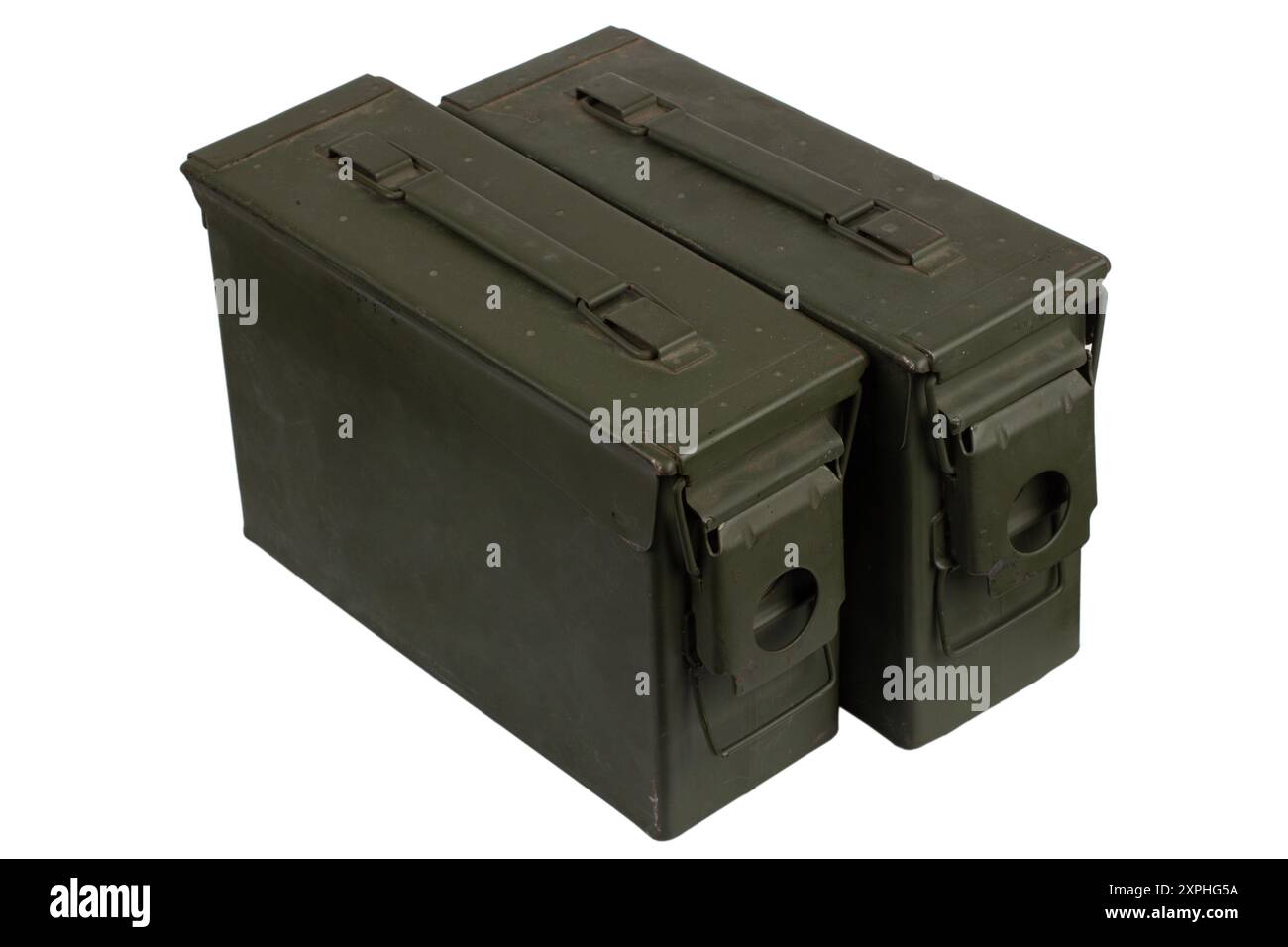 US army green metal .30 cal ammo boxes isolated on white Stock Photo ...