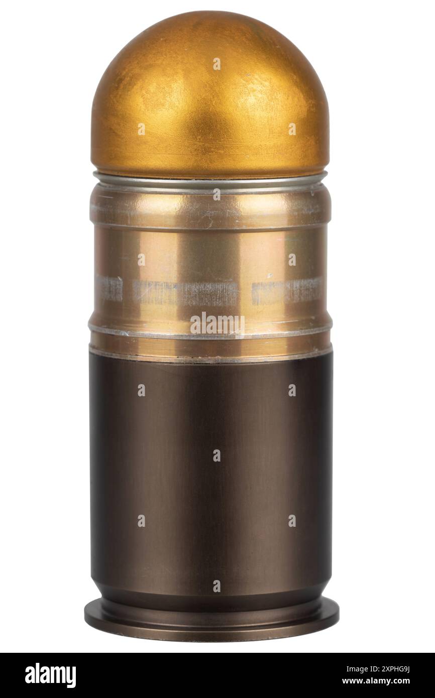 40mm low-velocity grenade isolated on a white Stock Photo - Alamy