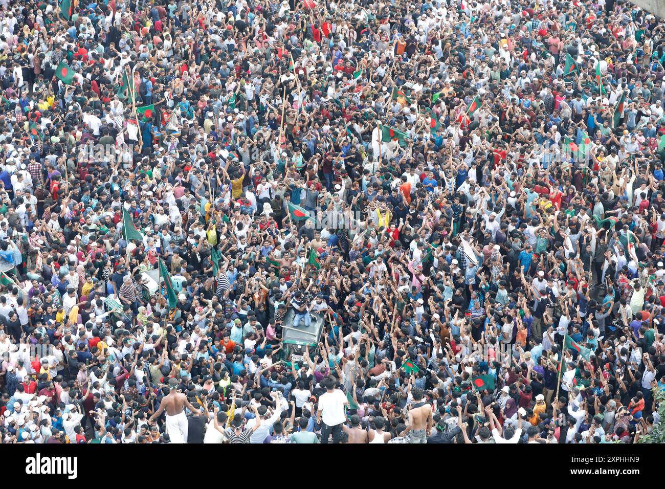 Dhaka, Bangladesh - August 05, 2024: Thousands of people cheered at ...