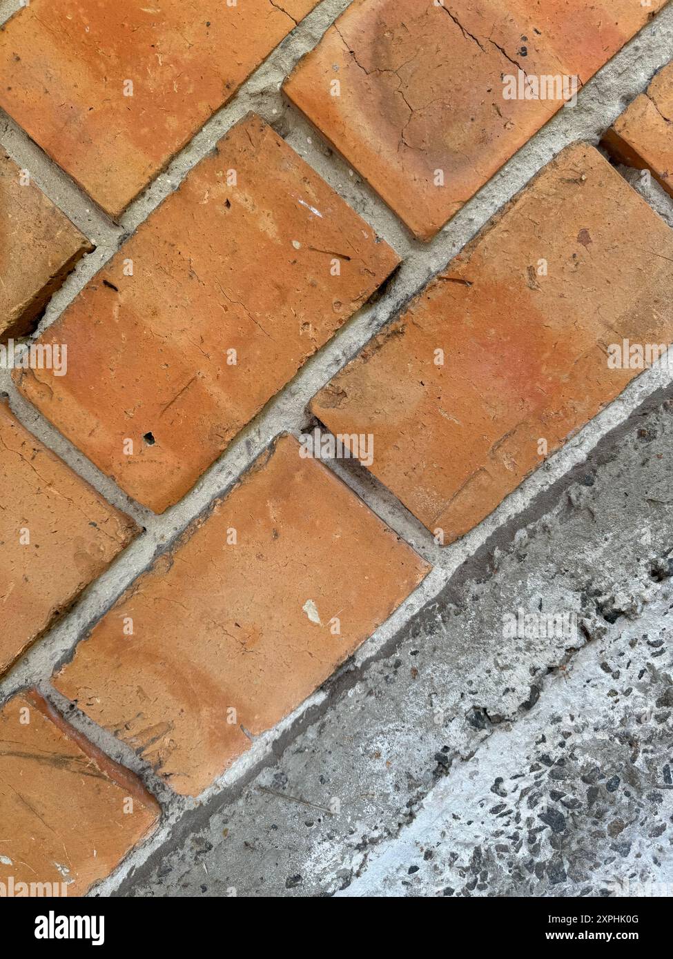 Red brick wall. Fragment of a concrete foundation Stock Photo - Alamy