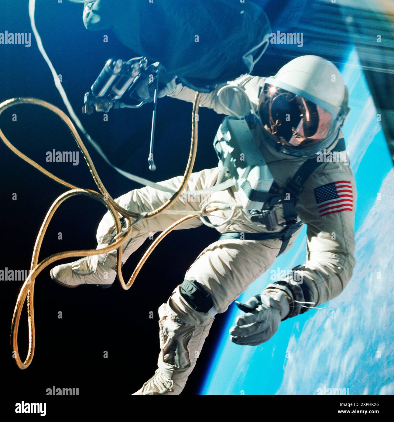 Astronaut Edward H. White II, floats in the zero gravity of space outside the Gemini IV ...