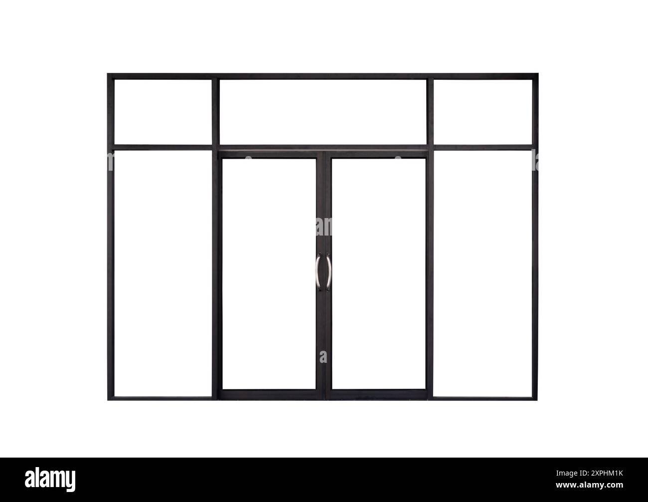 Real modern black store front double glass door window frame isolated ...