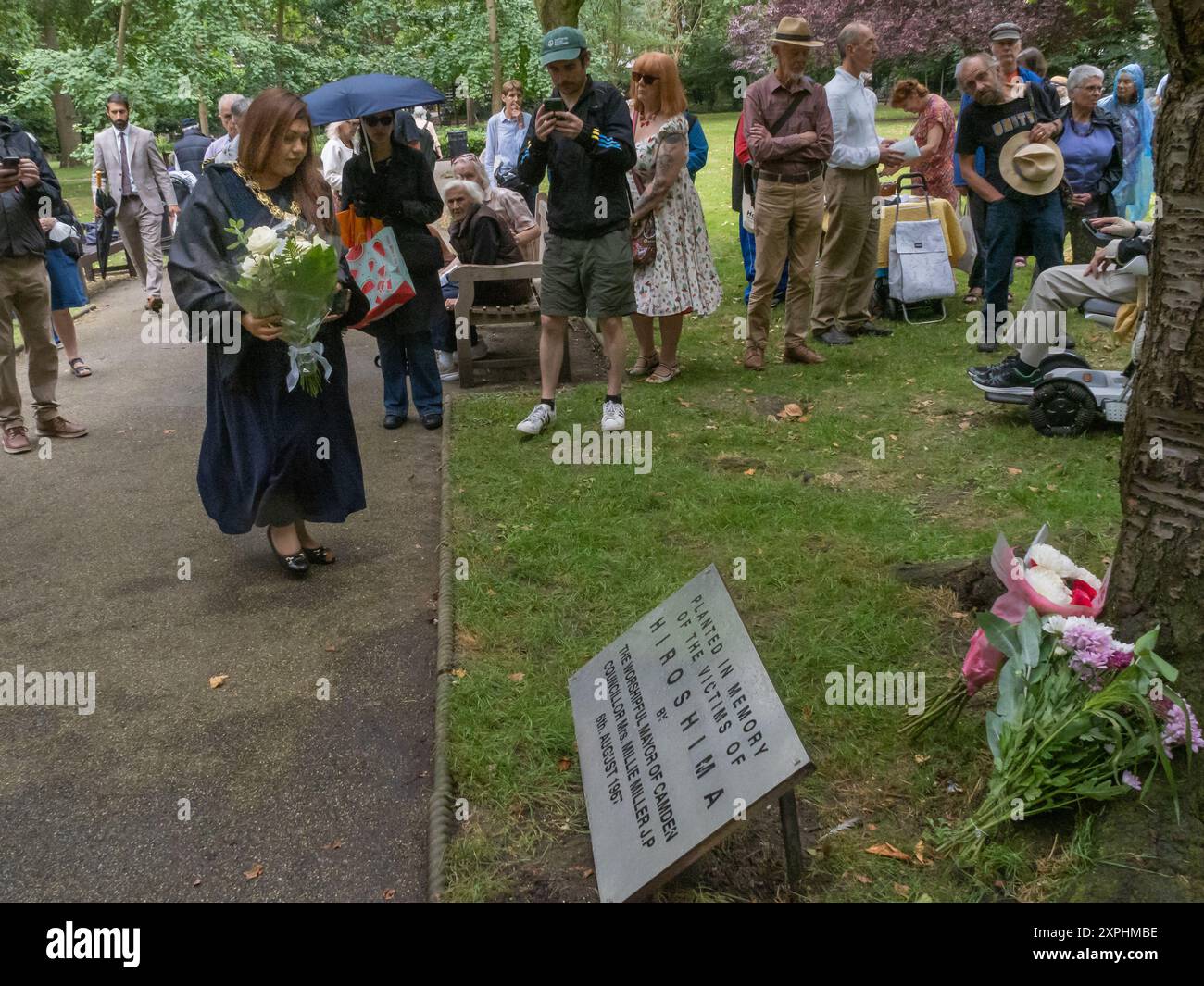 London, UK. 6 Aug 2024. Samata Khatoon Mayor of Camden lays a wreath ...