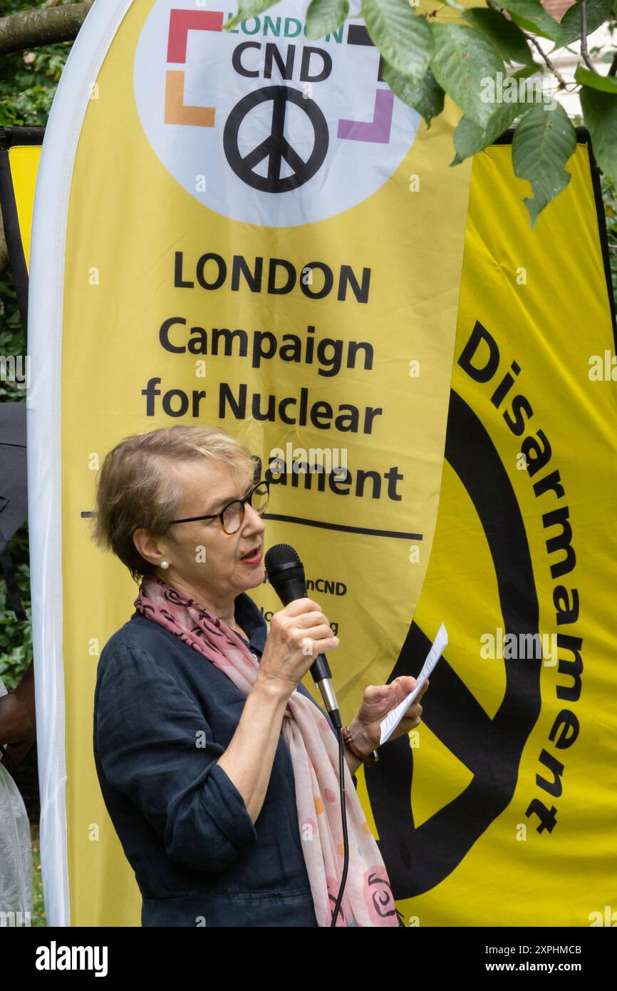 London, UK. 6 Aug 2024. Kate Hudson, General Secretary, CND . 79 years ...