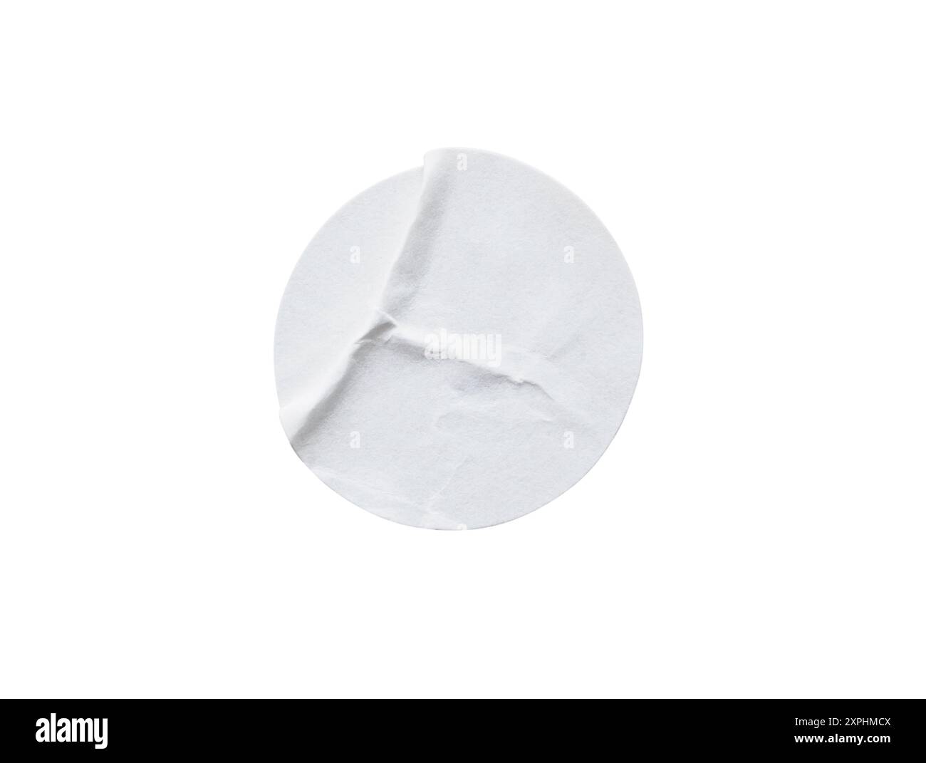 Blank white round paper sticker label isolated on white background with ...