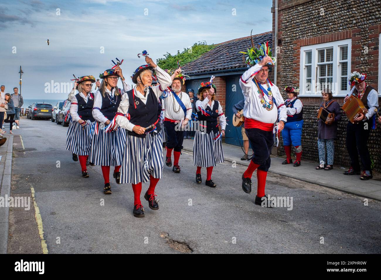 Morris dancers in East Street, Southwold, Suffolk. Traditional English ...