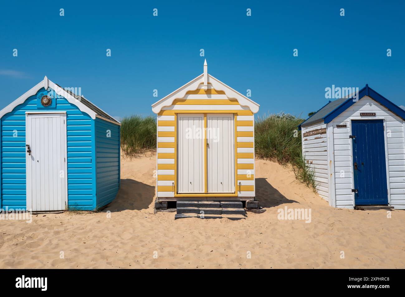 Colourful beach huts by Southwold beach, Suffolk, UK. Holidays, Seaside ...
