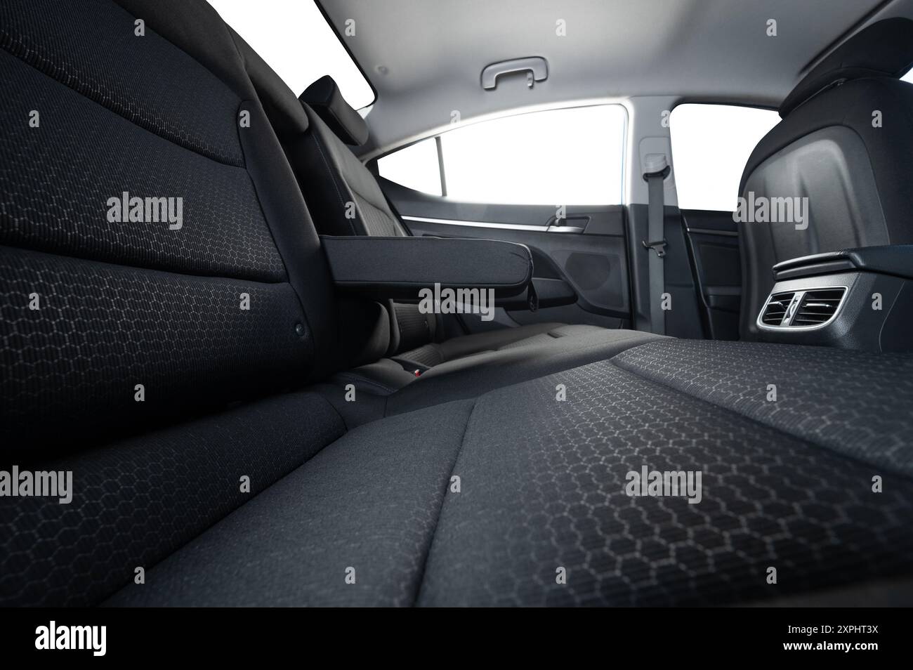 Empty clean car cabin with textile cloth black seats and isolated ...