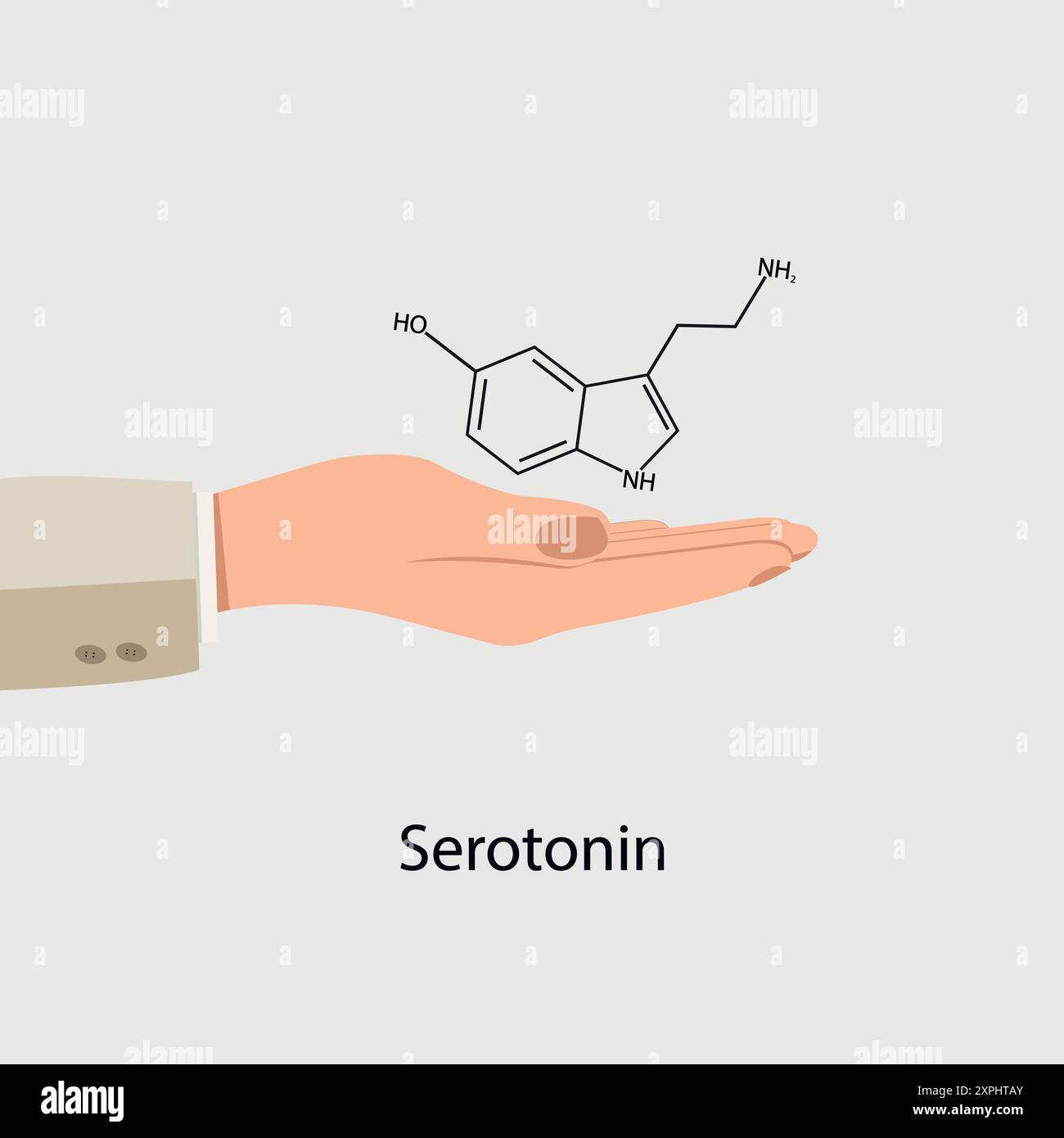 Chemical formula of the hormone serotonin on the palm Stock Vector ...