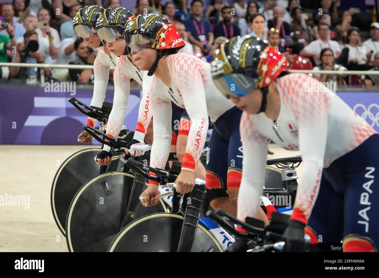 Japan's Yumi Kajihara, Tsuyaka Uchino, Mizuki Ikeda and Maho Kakita start the women's team ...