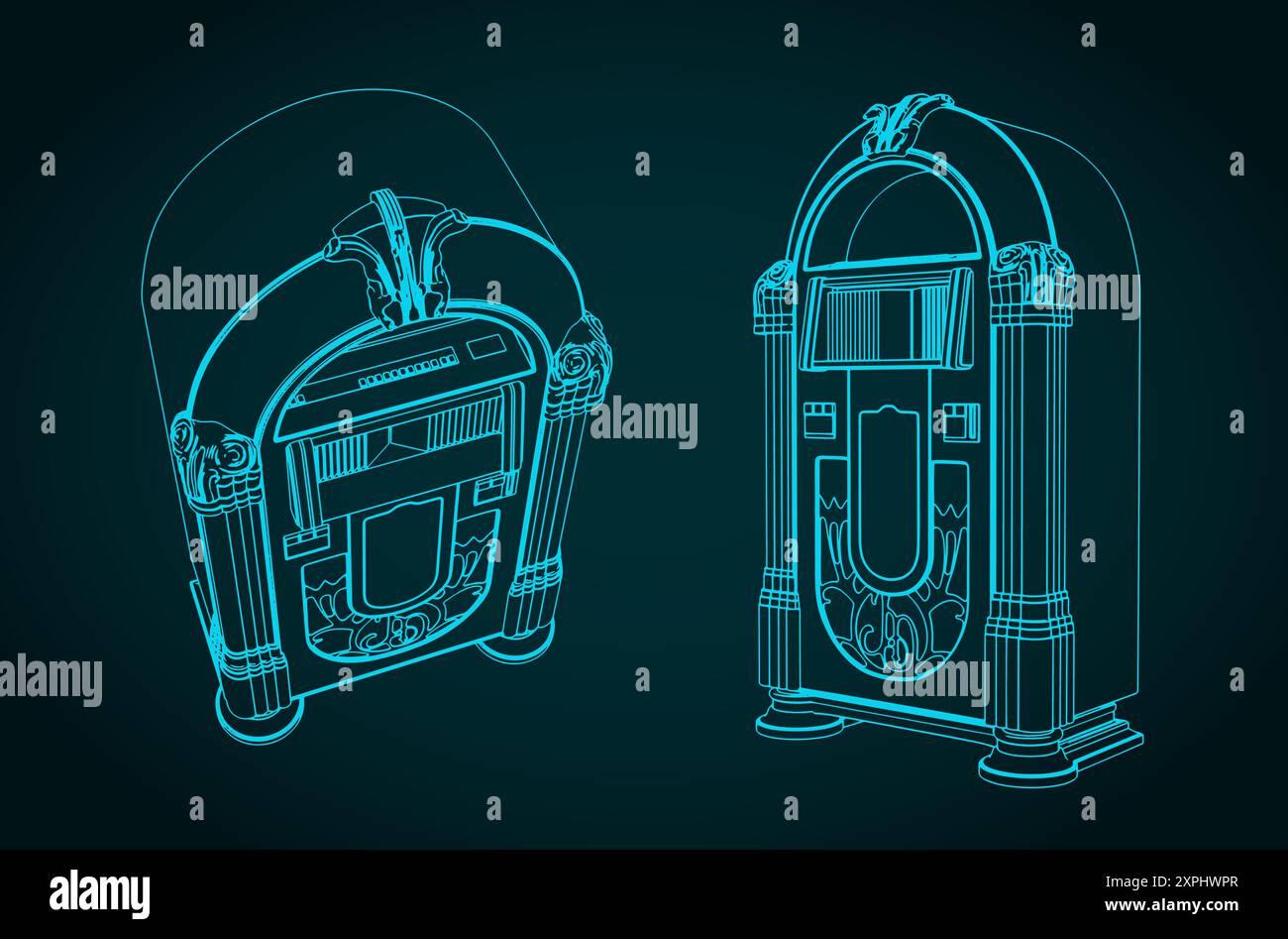 Stylized vector illustrations of a retro jukebox Stock Vector Image ...