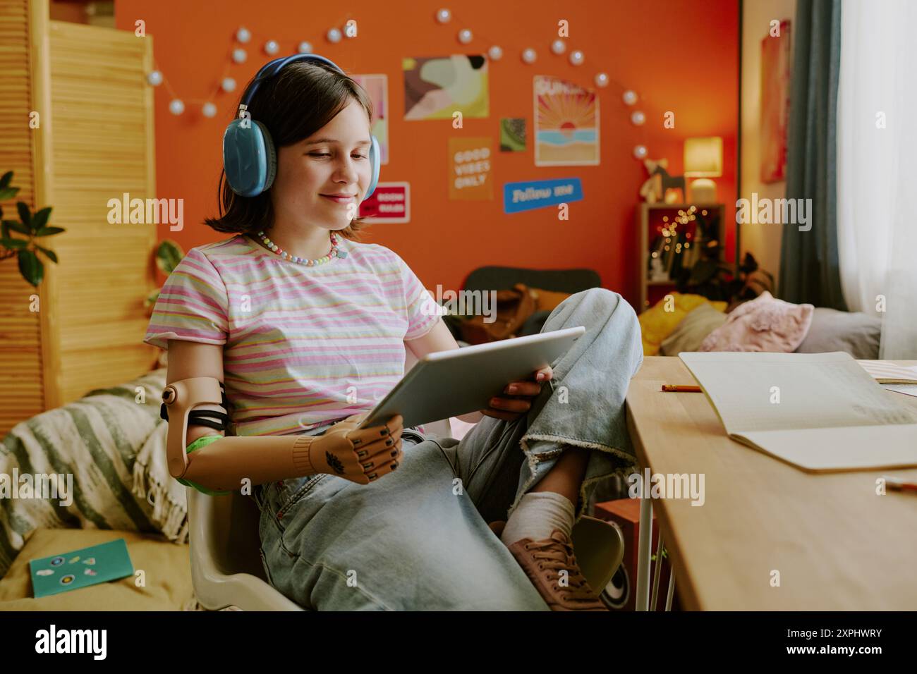 Modern Teen Girl Using Digital Tablet Stock Photo - Alamy