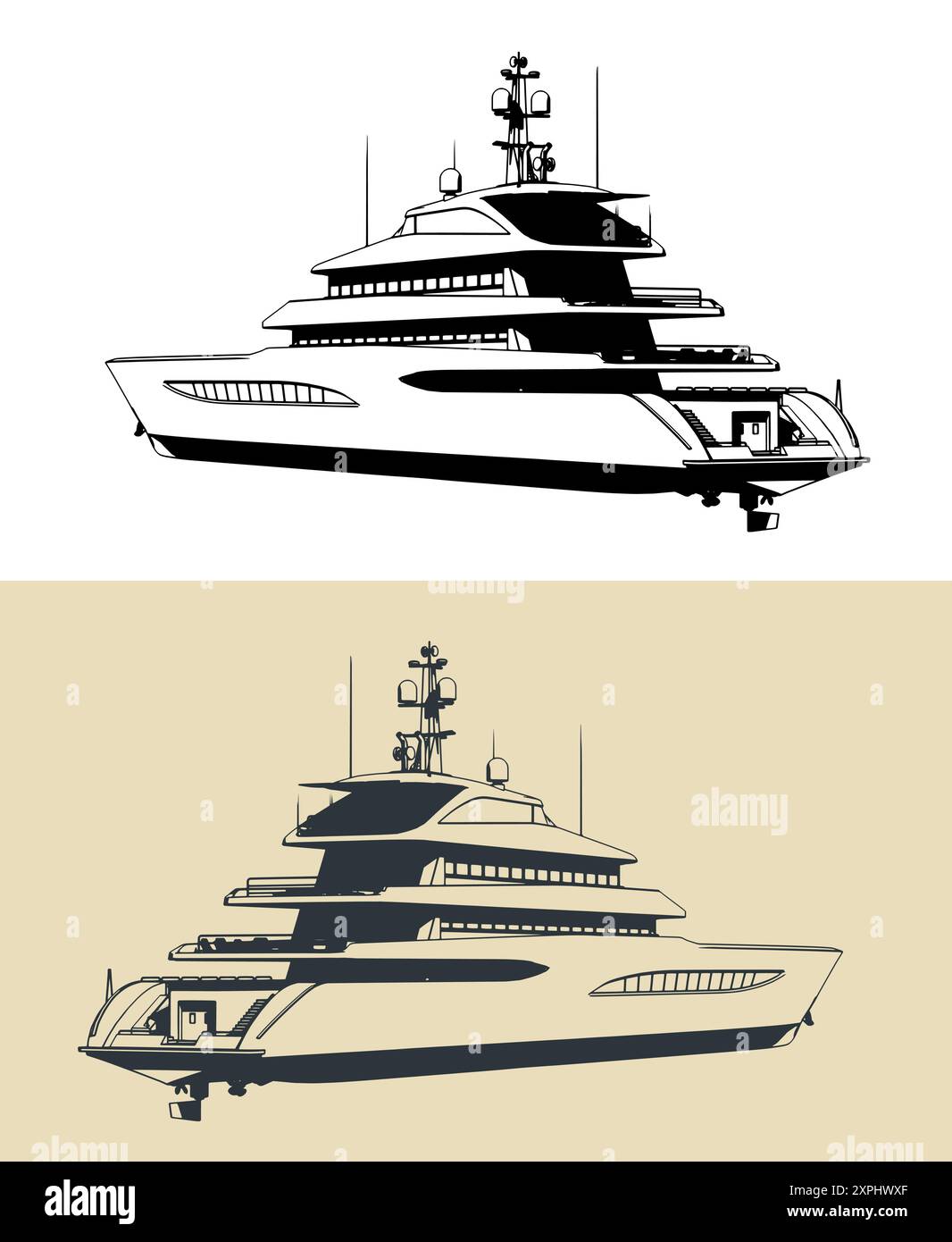Stylized vector illustrations of superyacht Stock Vector Image & Art ...