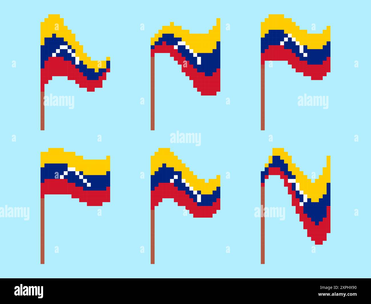 Venezuela pixel flag icon set. Waving Venezuela flag in 8-bit retro ...