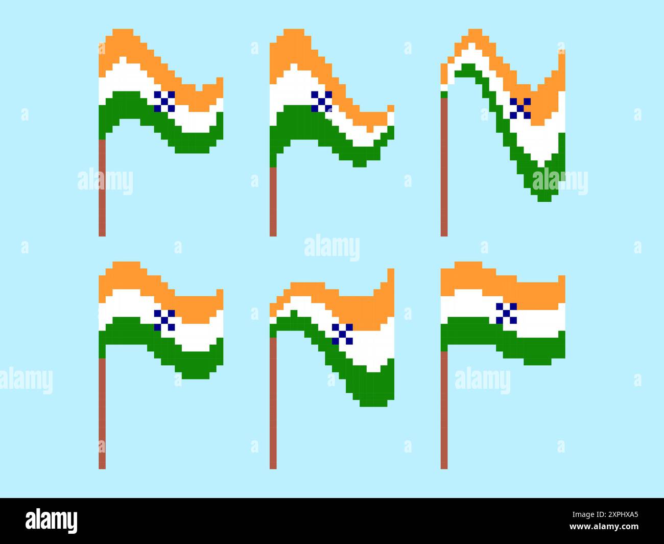 Set of pixel flag icons of India. Waving flag of India in 8-bit retro ...