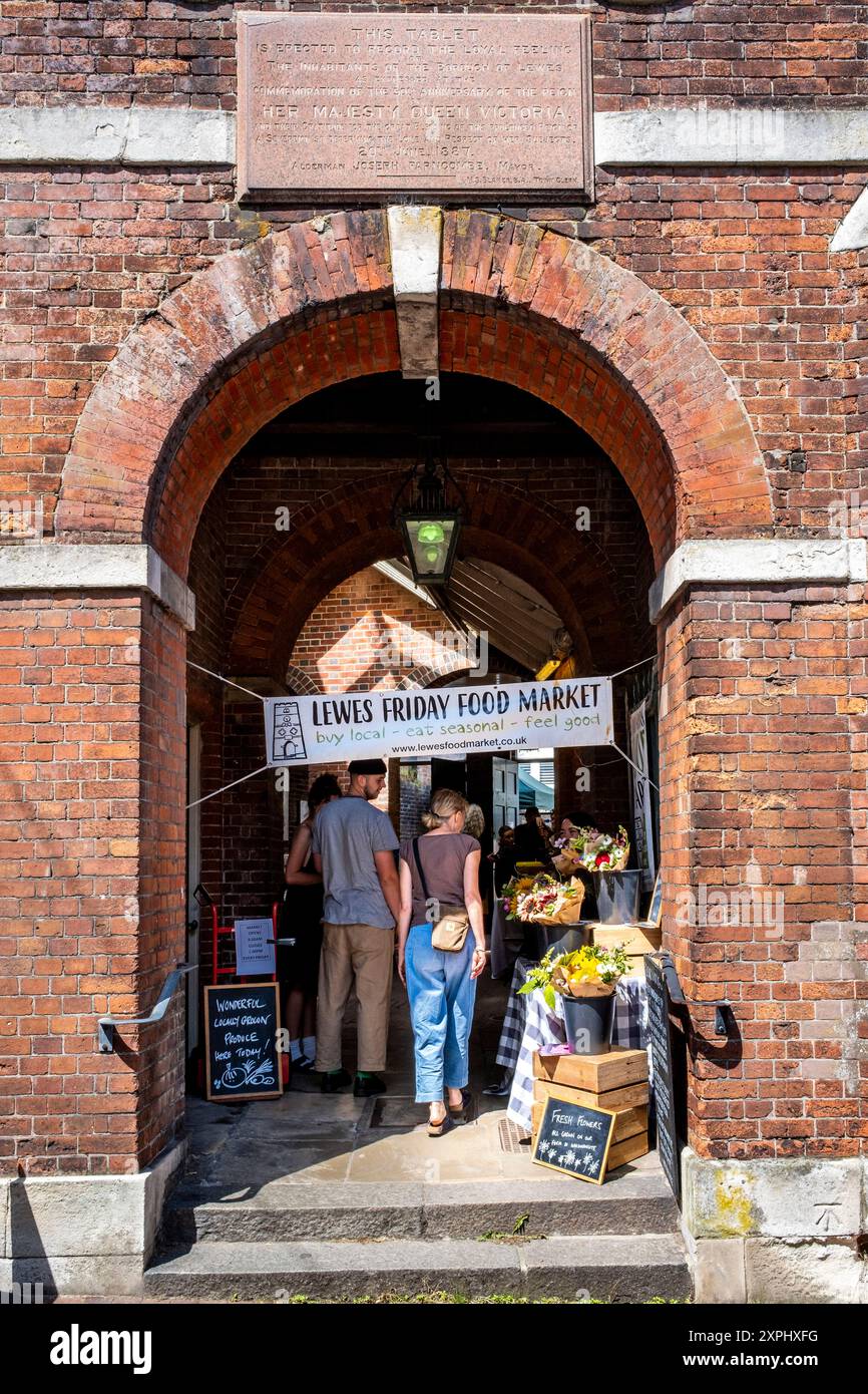 Visitors Entering The Lewes Friday Food Market, Lewes, East Sussex, UK ...