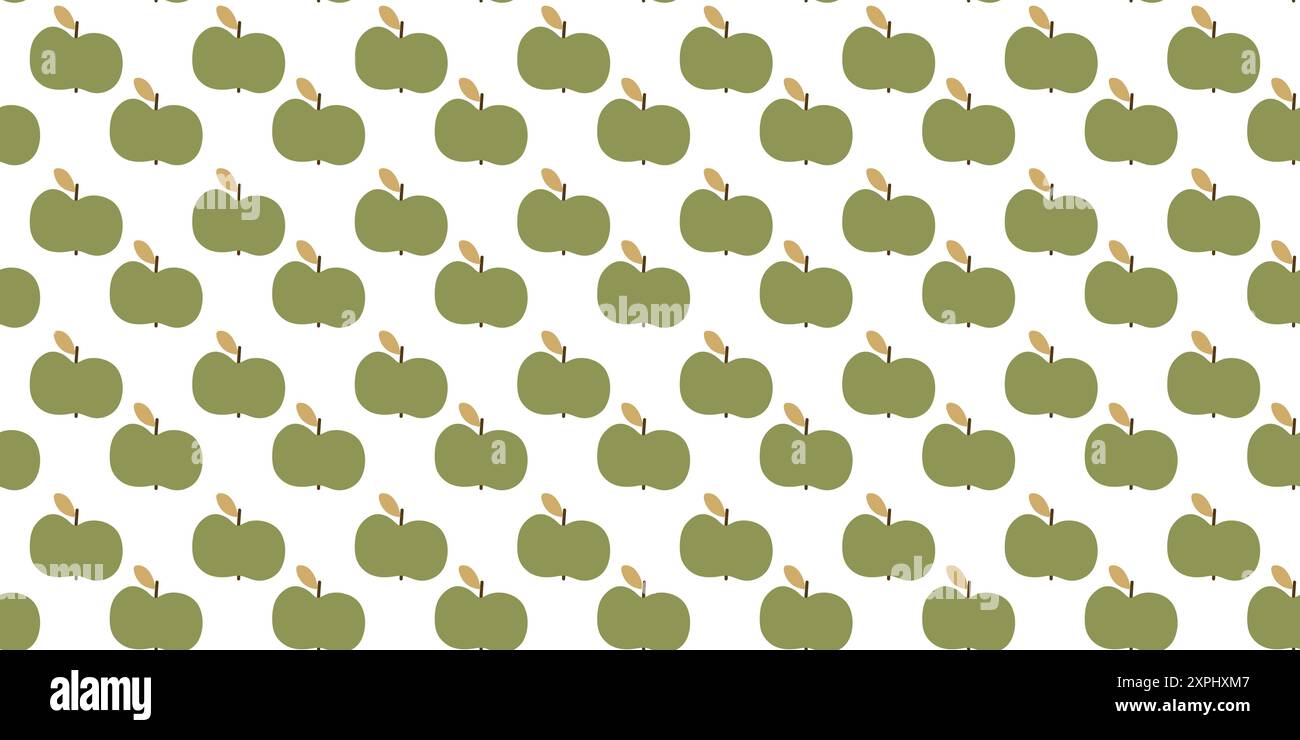 Seamless green apple fruit pattern in flat style. Vector Cartoon Sweet ...