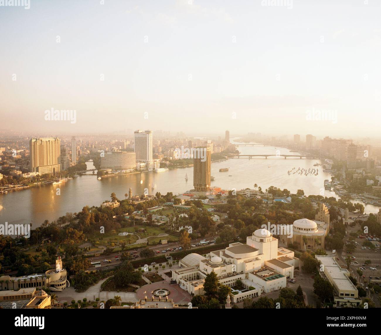 Scenic aerial view from Cairo Tower showcasing the Nile River, the ...