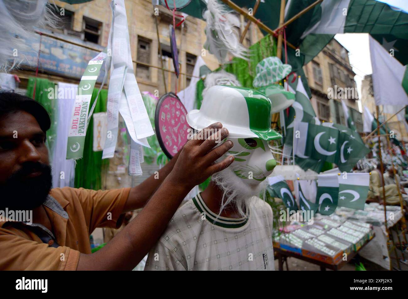 Pakistan flags, buntings, printed shirts and other items are being ...