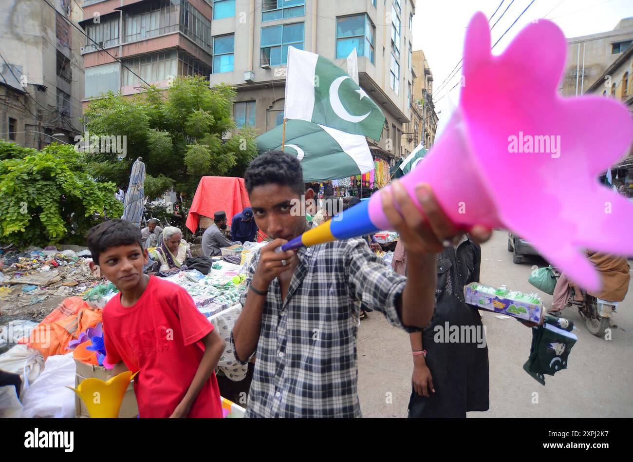 Pakistan flags, buntings, printed shirts and other items are being ...