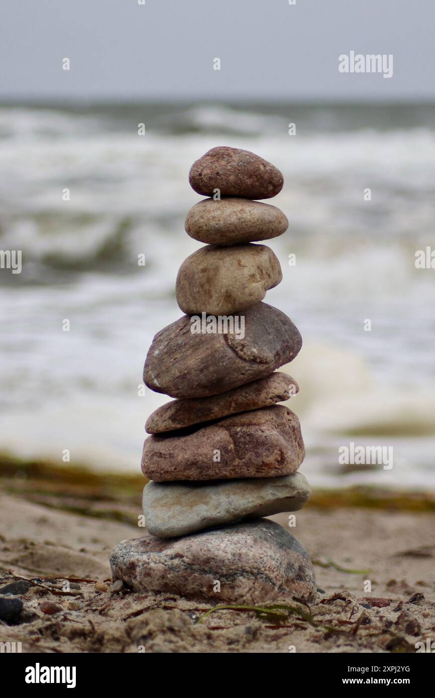 Stone tower on the beach Stock Photo - Alamy