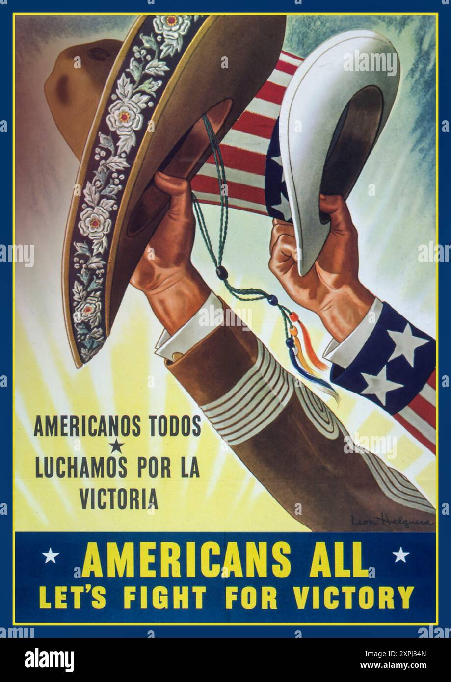 Ww2 mexican and american hats held aloft together hi-res stock ...