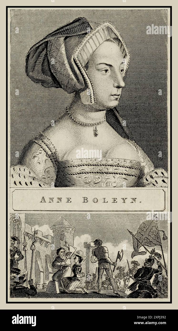 Anne boleyn 1825 engraving with portrait and execution hi-res stock ...