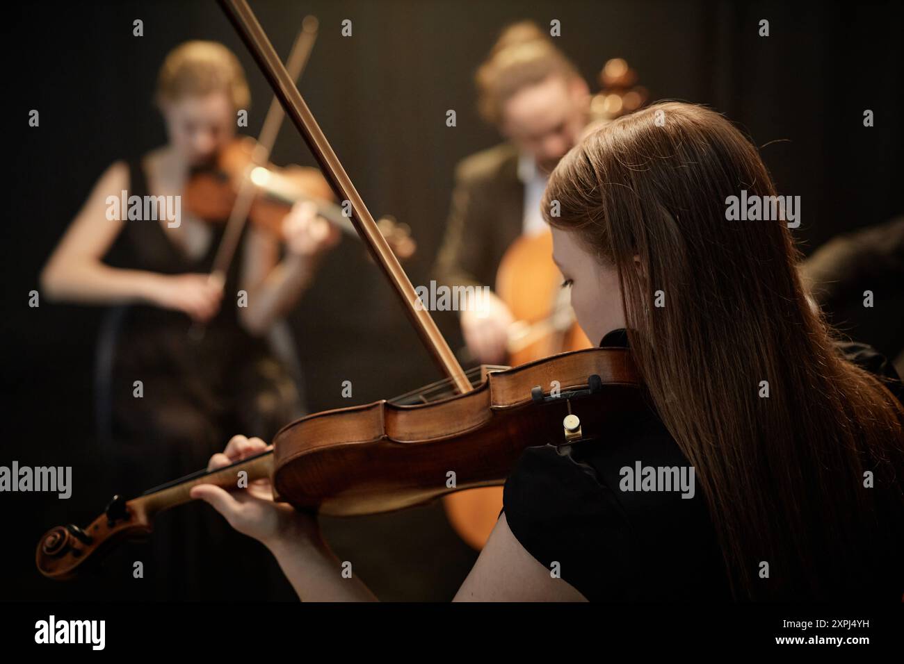 Female woman girl violinist violin musician concert playing rear hi-res ...