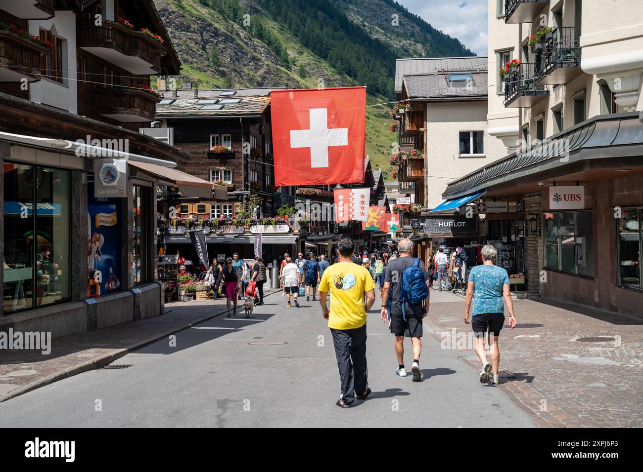 Zermatt, Switzerland - July 27, 2024: Old Town Zermatt with shops ...