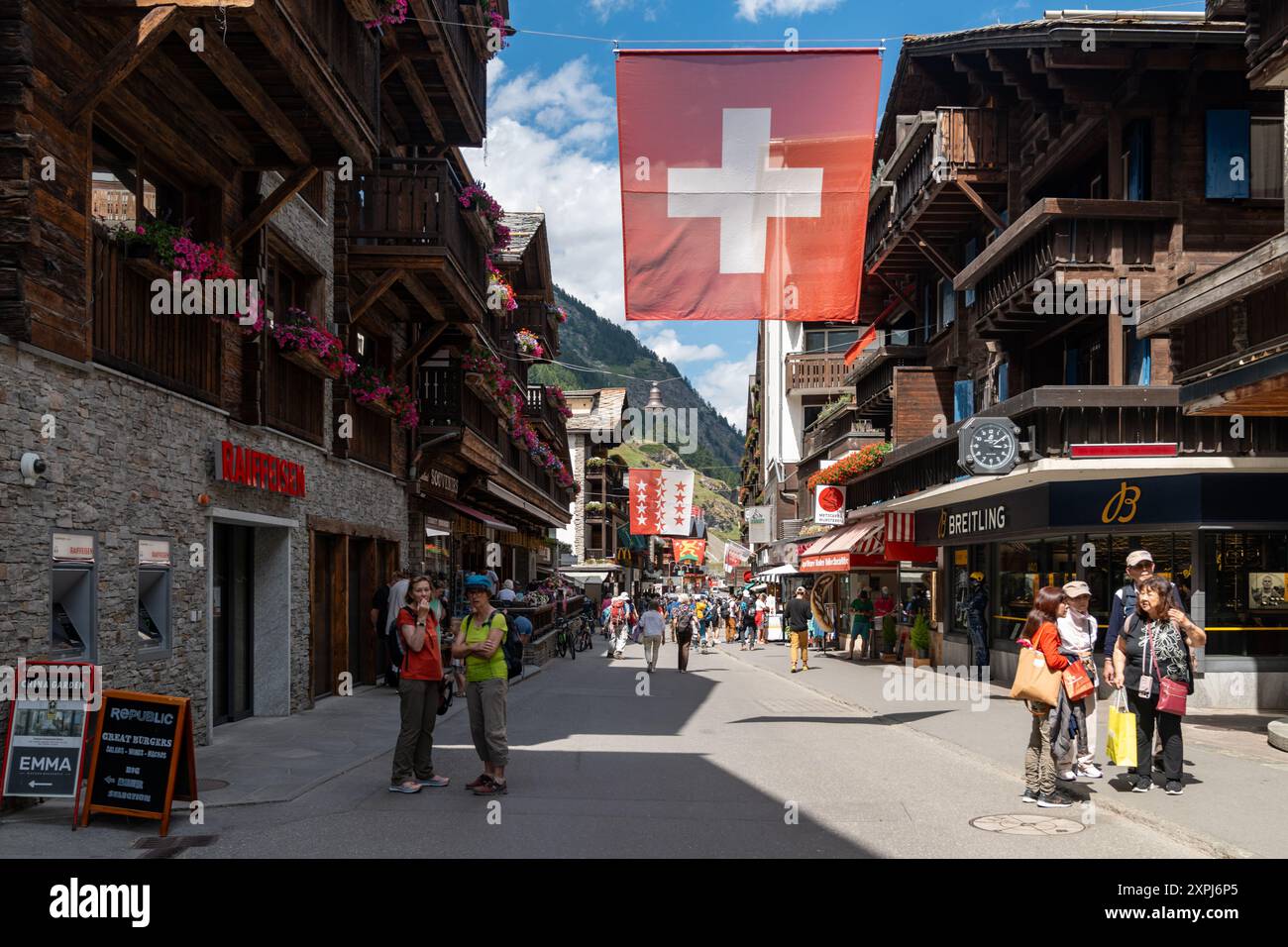 Zermatt, Switzerland - July 27, 2024: Old Town Zermatt with shops ...