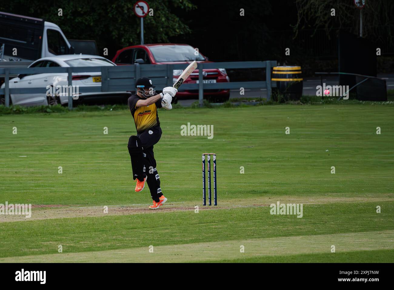 Batsman playing a pull shot on one leg Stock Photo - Alamy