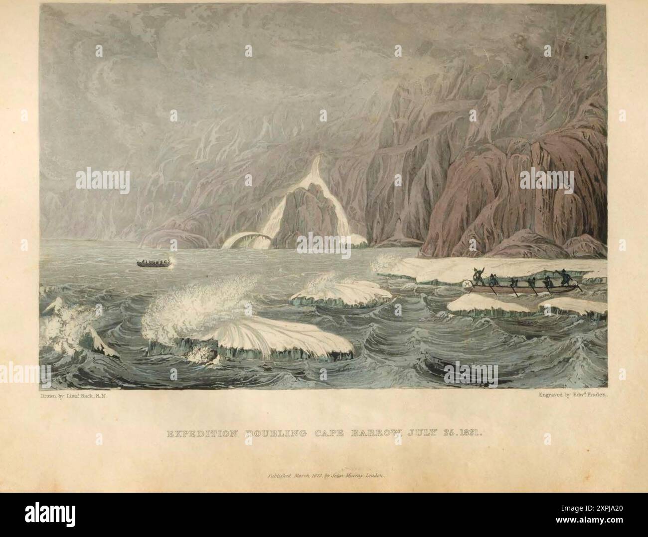 Expedition Doubling Cape Barrow, July 1821. Illustration from Narrative ...