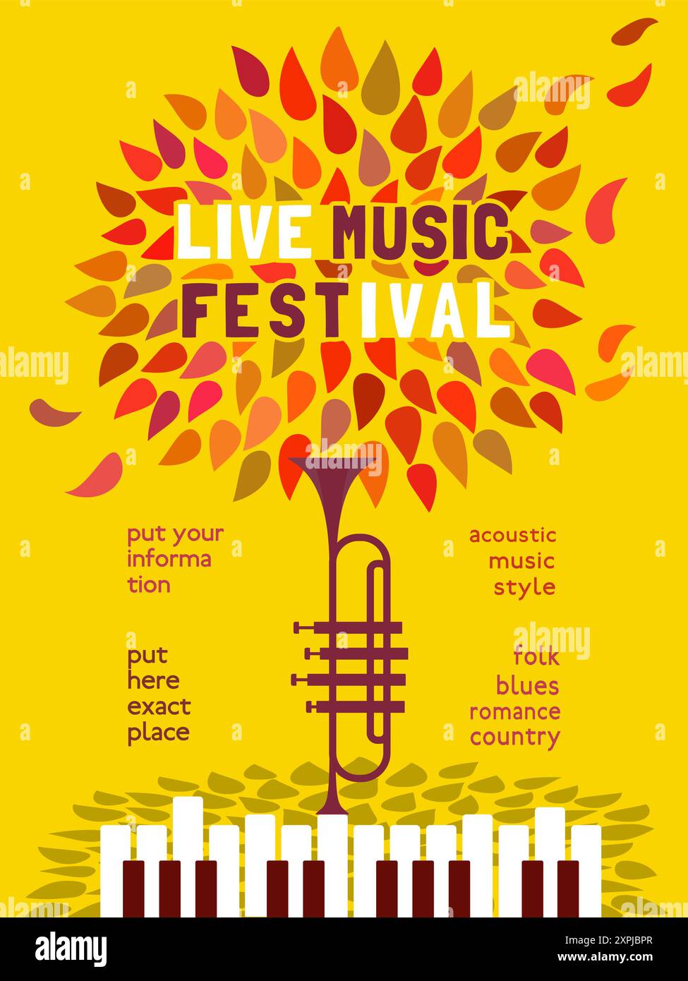 Fall Season Live Music Festival minimal design vector poster. Piano ...