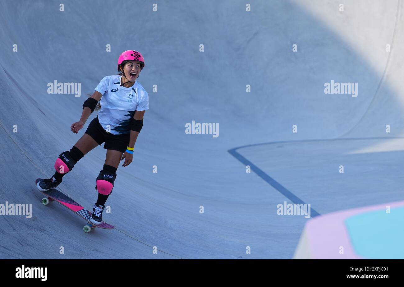 August 06 2024: Arisa Trew (Australia) competes during the skateboard ...