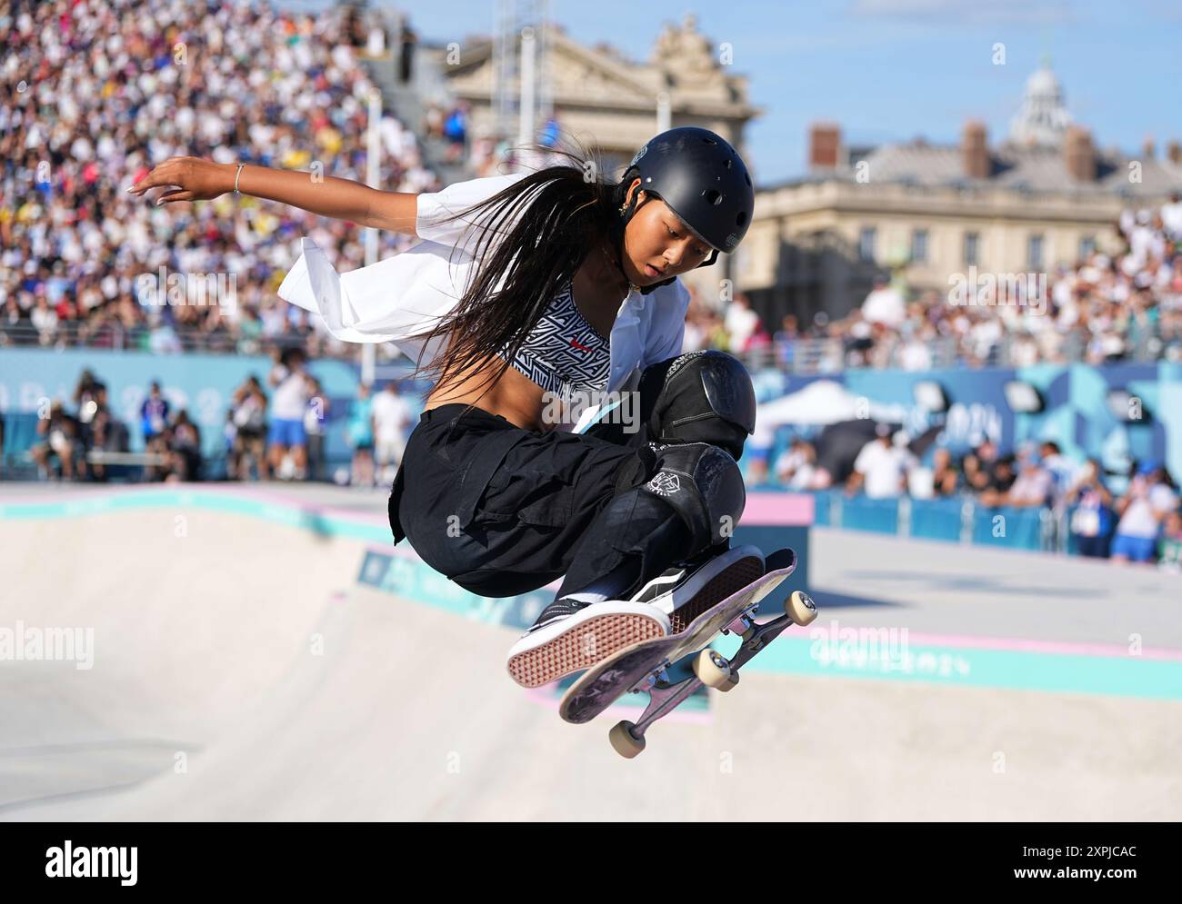 August 06 2024: Cocona Hiraki (Japan) competes during the skateboard ...
