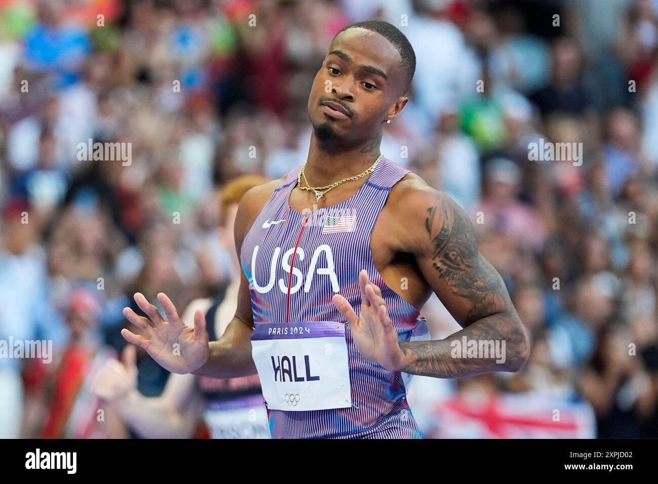 Quincy Hall, of the United States, celebrates after winning the men's ...