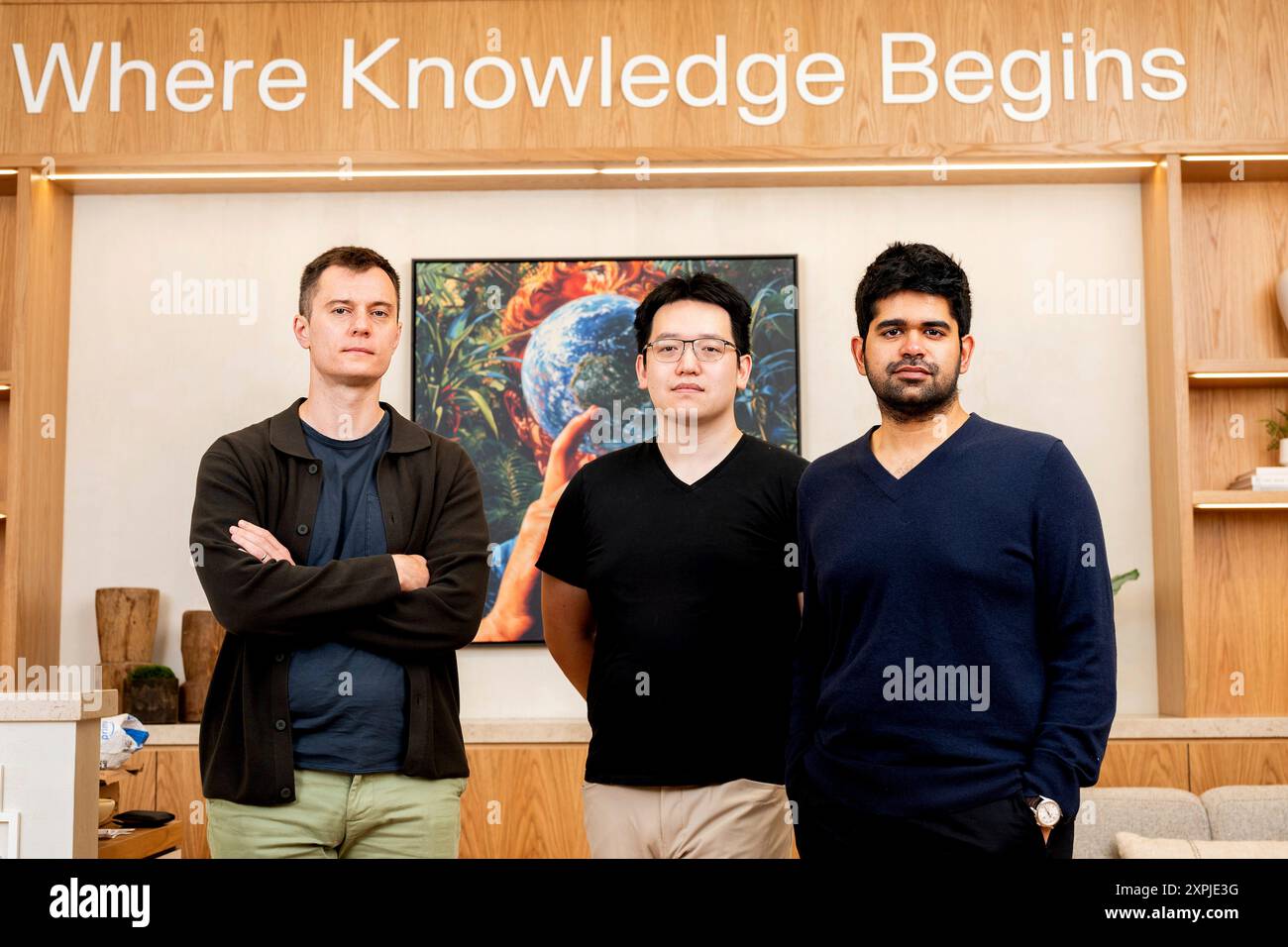 Perplexity co-founders Aravind Srinivas, right, Johnny Ho, center, and ...