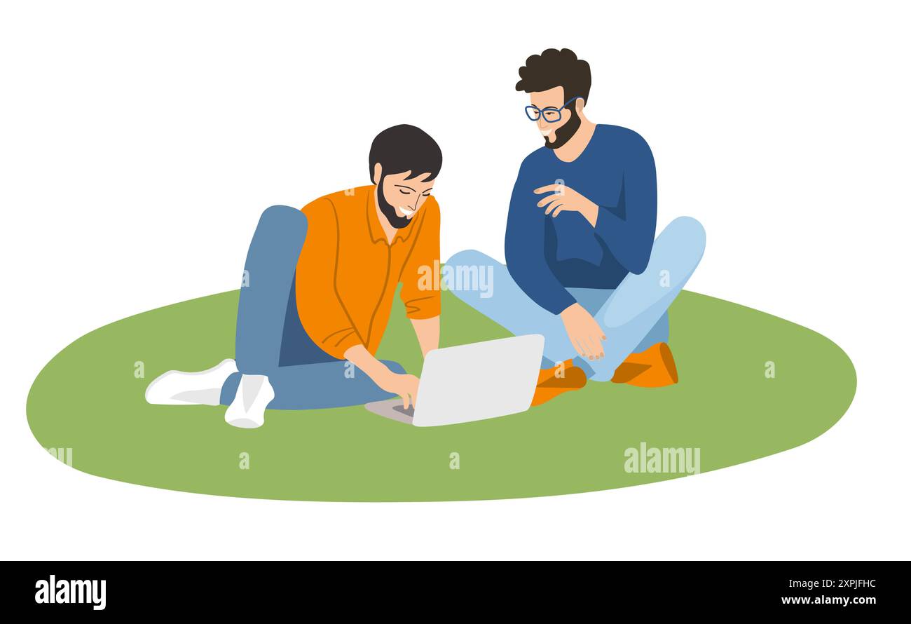 College student grass laptop Stock Vector Images - Alamy