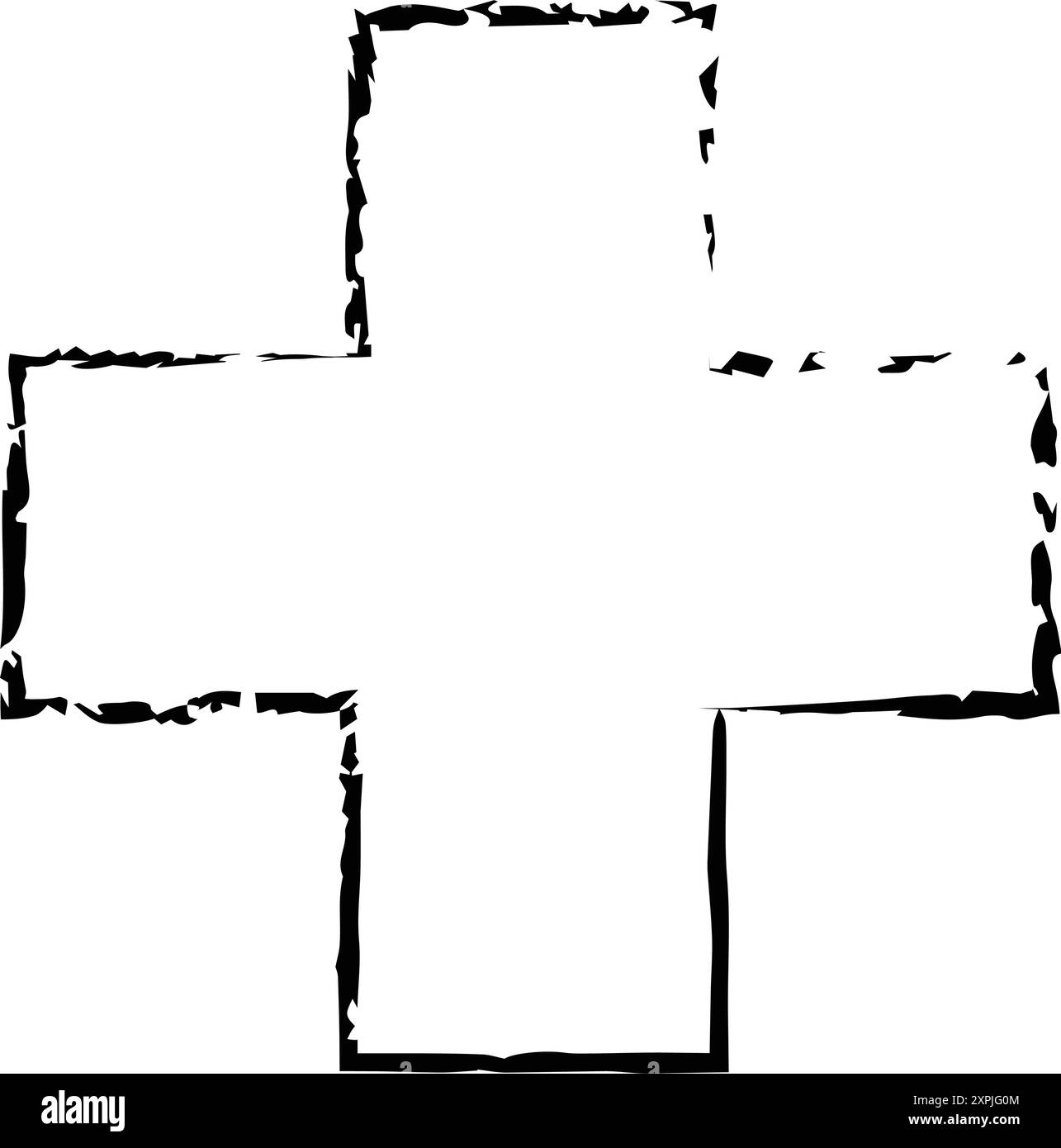 Cross texture symbol element, plus sign outline border grunge shape ...