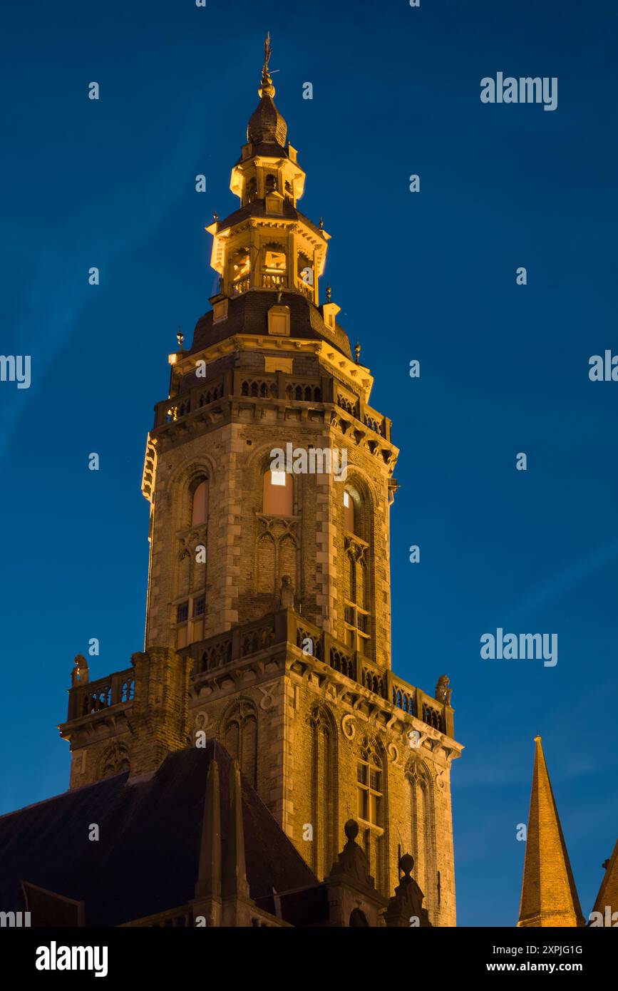 Medieval tower of Saint Walburga church in Veurne in Flanders, Belgium ...